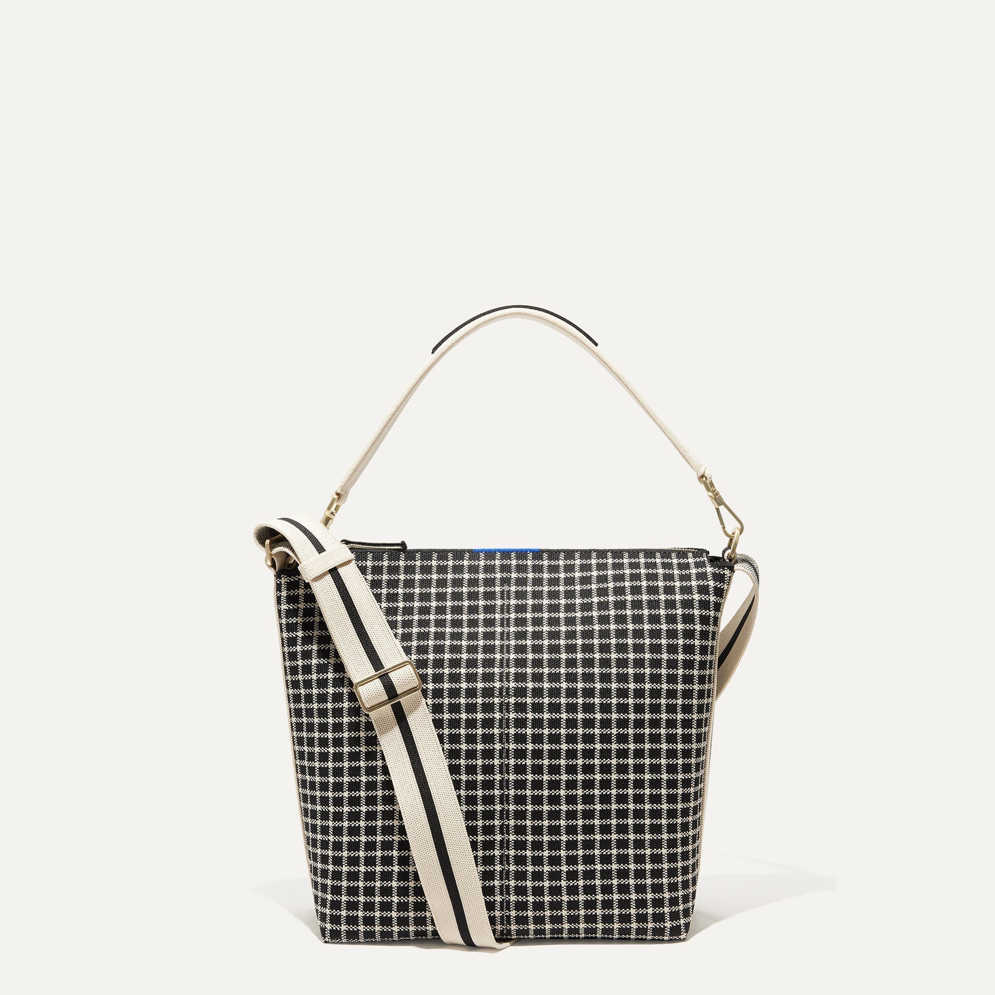 The Mini Zip Bucket in Black and Ivory Grid | Rothy's