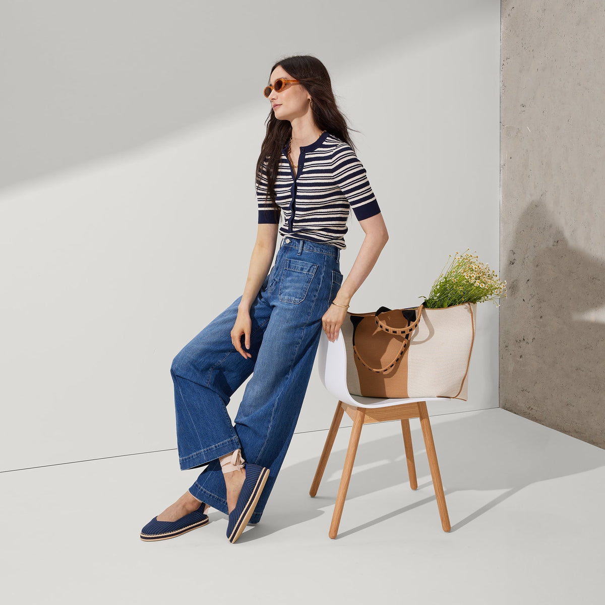 Women's Flat Ankle Strap Espadrille in Navy Stripe | Rothy's