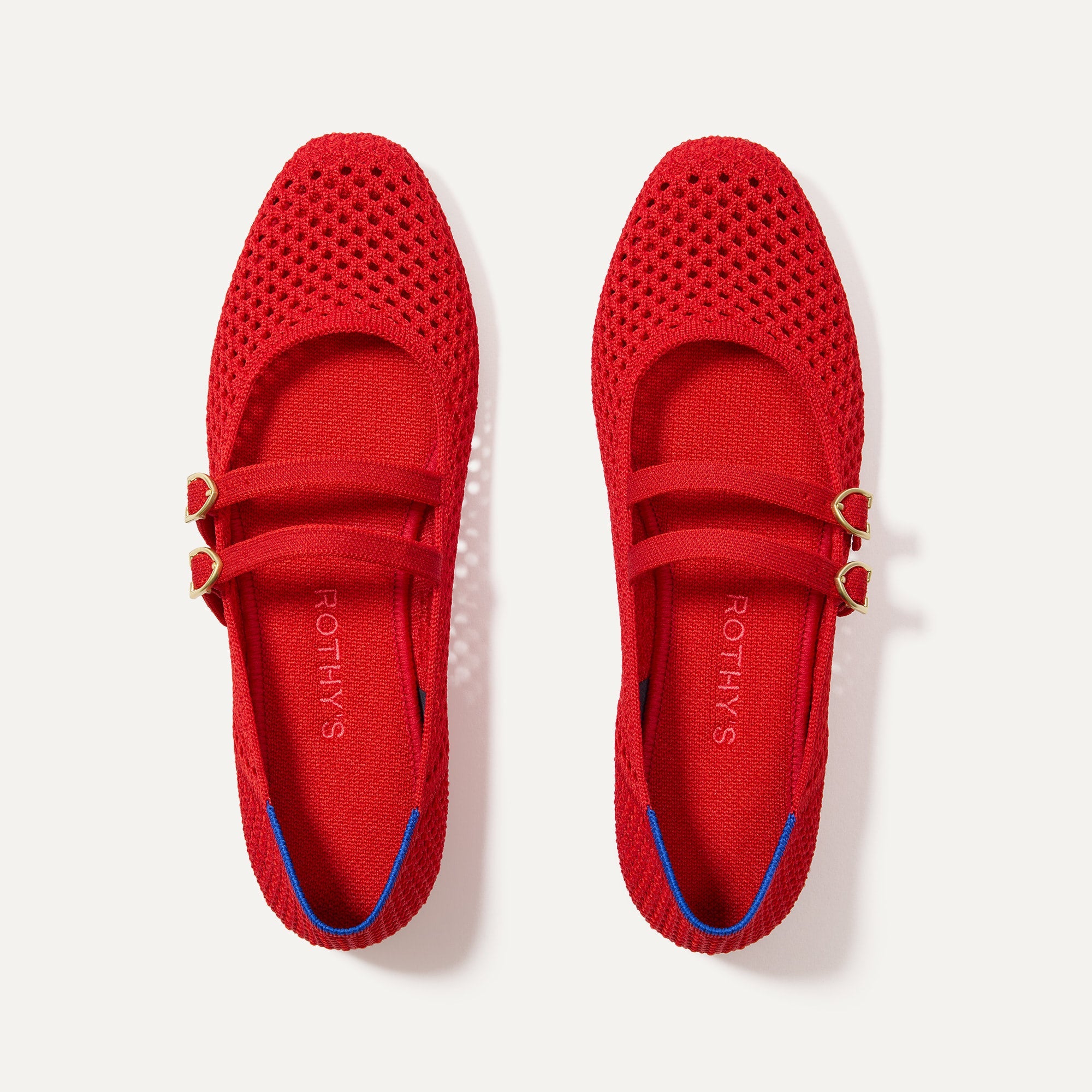 The Double Buckle Mary Jane in Bright Red Mesh | Rothy's