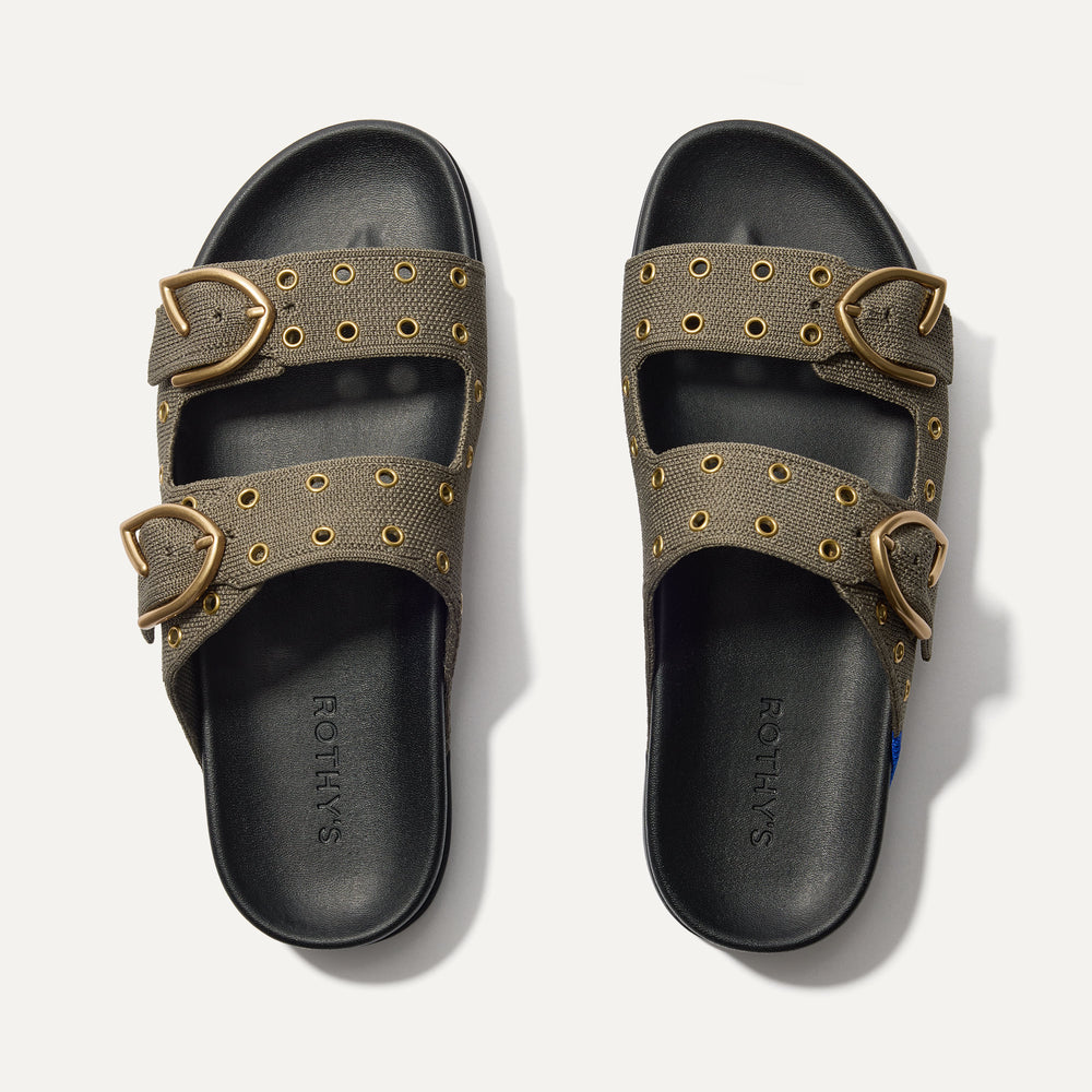 The Buckle Slide in Eyelet Safari | Women's Sandals | Rothy's