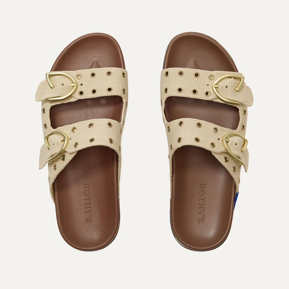 The Buckle Slide in Eyelet Wheat | Women's Sandals | Rothy's
