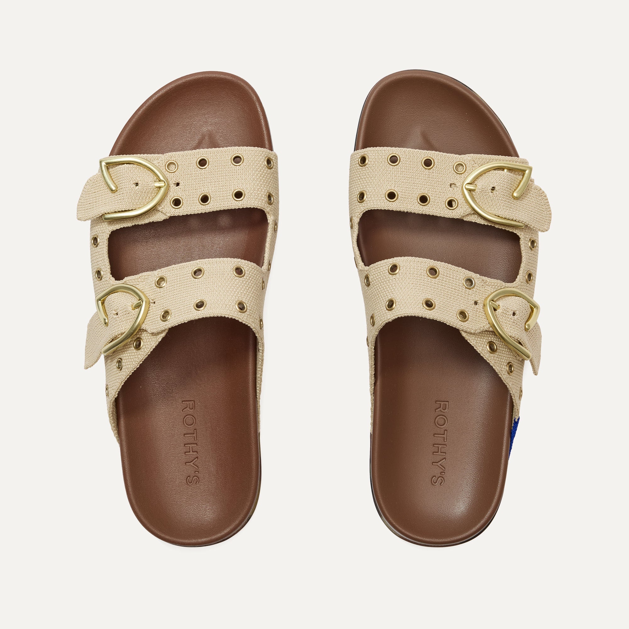 The Buckle Slide in Eyelet Wheat | Women's Sandals | Rothy's