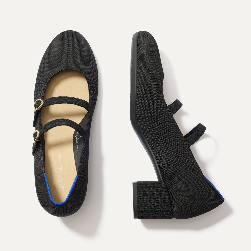 The Double Buckle Mary Jane Heel in Black | Rothy's