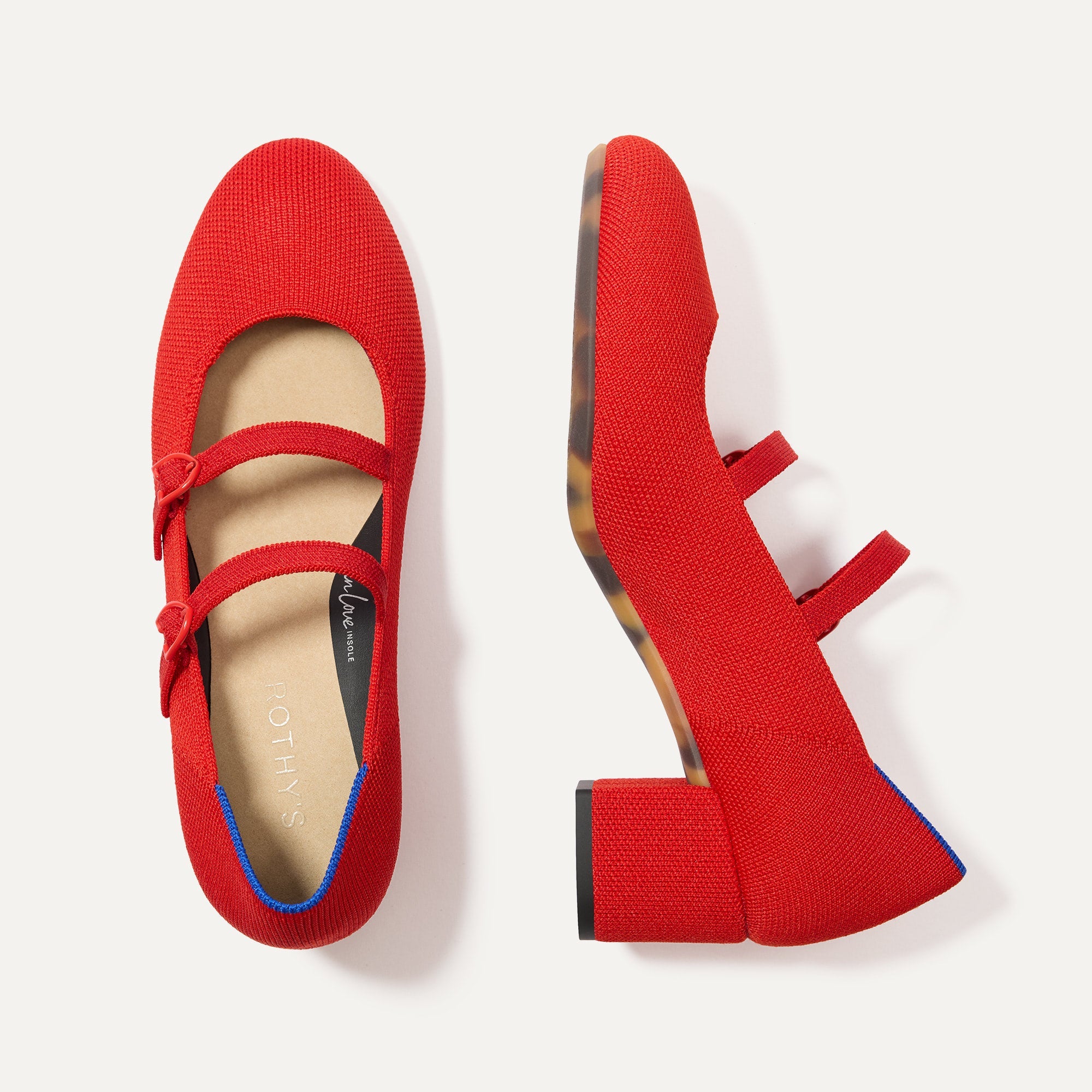 The Double Buckle Mary Jane Heel in Bright Red | Rothy's